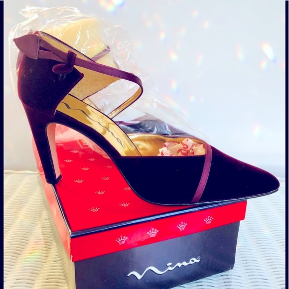Nina | Shoes | Deep Plum Rayon Velvet Satin Open Side Mary Jane Pump 4 ...